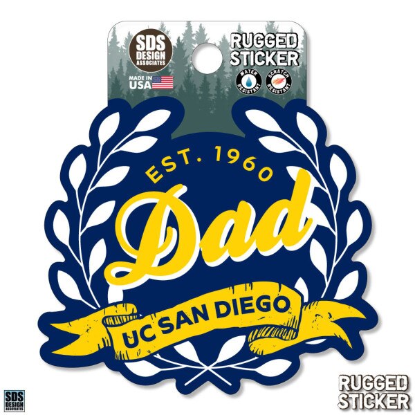 UCSD Dad Banner w/ Leaves Rugged Sticker by SDS Design | UC San Diego ...