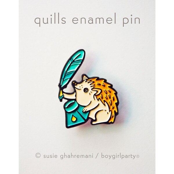 Hedgehog Quill Pen and Ink Enamel Pin