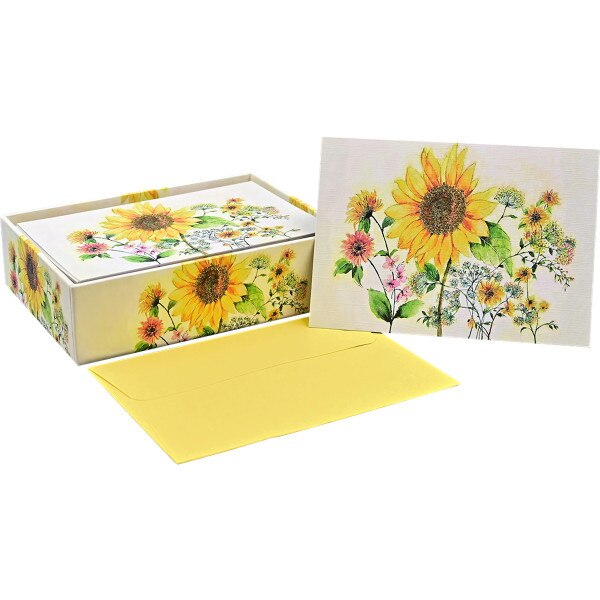 Watercolor Sunflower Note Cards (14 cards, 15 self-sealing envelopes)